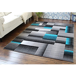 Masada Rugs, Modern Contemporary Area Rug, Turquoise Grey Black (6 Feet X 9 Feet)