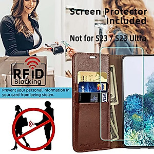 MONASAY Wallet Case for Galaxy S23+Plus 5G,[RFID Blocking] Flip Folio Leather Cell Phone Cover with Credit Card Holder for Samsung Galaxy S23+Plus 5G 6.6 inch, Brown