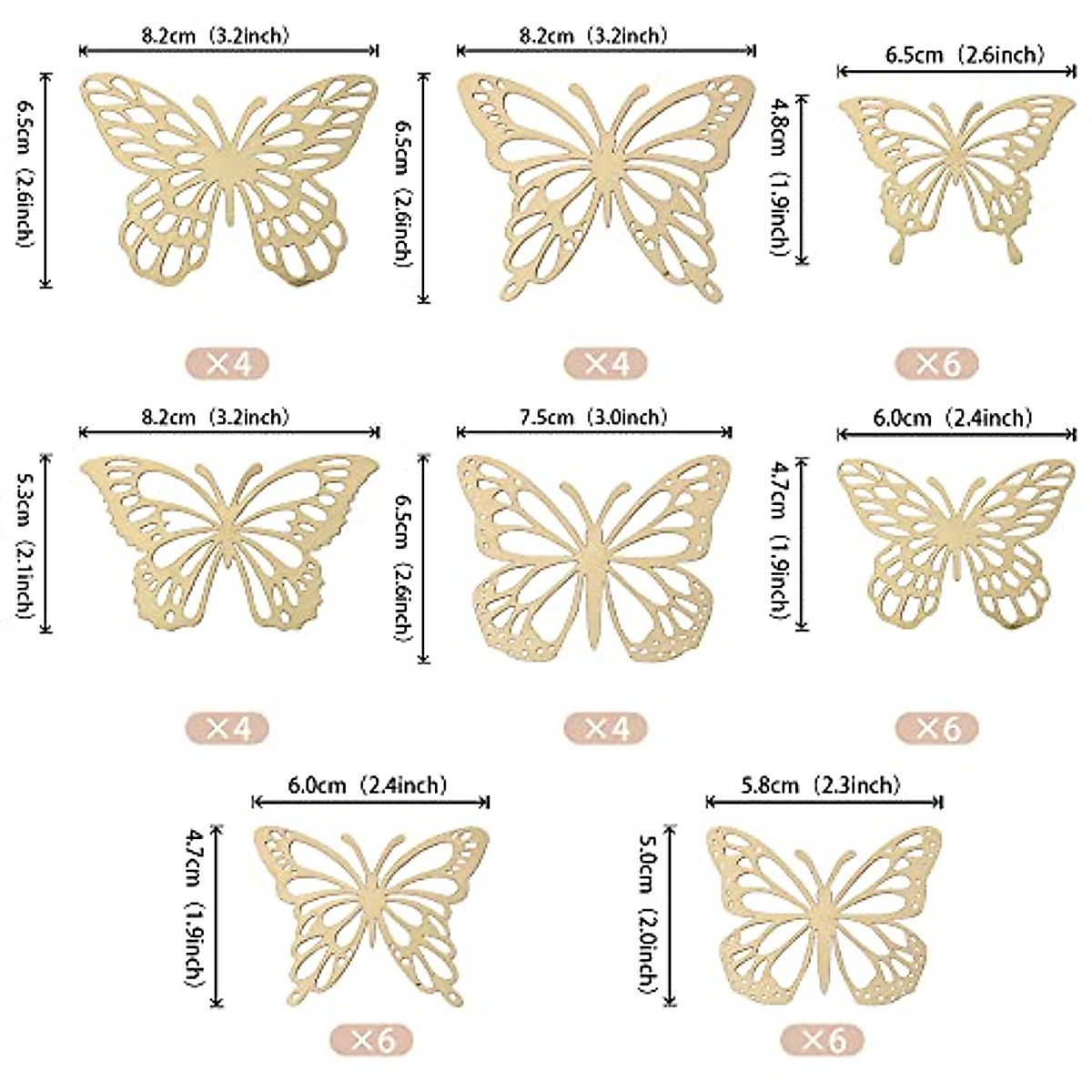 40 PCS Laser 3D Butterfly Cupcake Toppers Hollow Arts Butterfly Cake Decorations for Baby Shower Wedding Fairy Birthday Party Supplies Butterfly Wall Sticker Decoration Mixed Styles Gold