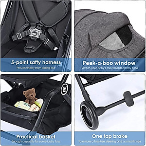 Rollingsurfer Lightweight Baby Stroller, Compact Travel Stroller with Sleep Shade, Oversize Basket, One Hand Easy Foldable Stroller for Airplane Travel and More