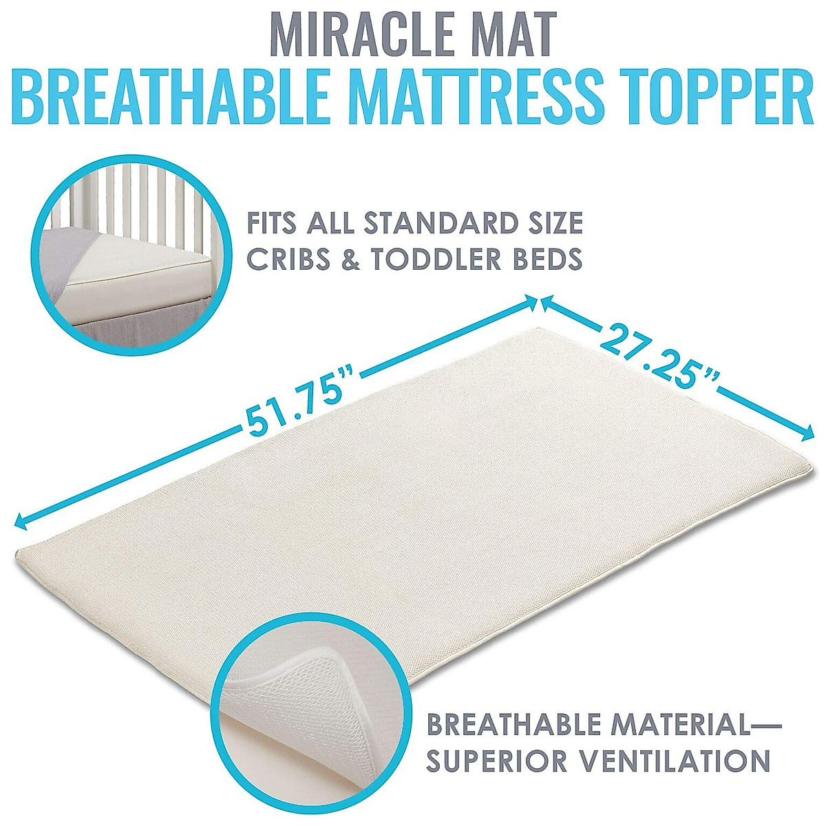L.A. Baby Breathable Miracle Mat - Superior Ventilation Crib Mattress Topper