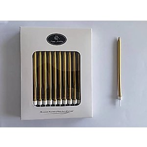 JULOLY 24-Count Gold Birthday Candles, Long Cupcake Candles, Suitable for Birthday Parties, Wedding Cakes and Anniversary Celebrations