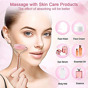 ZS ZESHIN (2 Pack) Jade Facial Roller & Rose Quartz Face Roller for Wrinkles and Puffiness, Natural Jade Stone Face Massager Roller