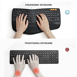 ProtoArc Backlit Wireless Ergonomic Keyboard, EK01 Bluetooth Ergo Split Keyboard with Wrist Rest, Natural Typing, Multi-Device, Rechargeable, Windows/Mac/Android