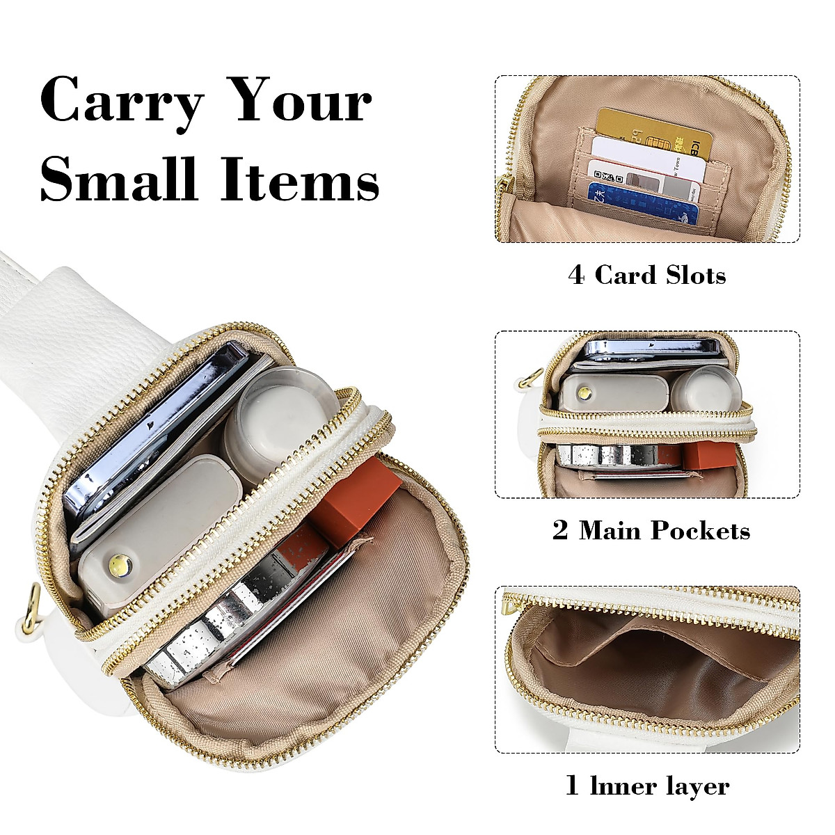 INICAT Travel Small Sling Bag Leather Crossbody Bags for Women Fanny Packs Cross Body Bag for Woman Cross Body Purses(White)