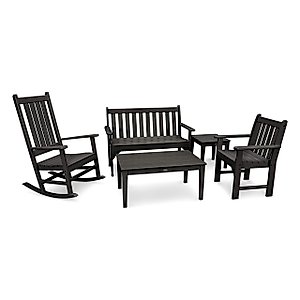 Polywood Vineyard 5-Piece Bench & Rocking Chair Set (Black)