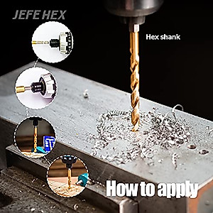 JEFE HEX 9-Piece Drill Bits Set,Hex Shank for Quick Change, Titanium HSS Twist Drill Bit Set, 135 Degree Easy Cut Split Point