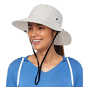 Womens Sun Hats Wide Brim Ponytail Hats Summer Beach Hat for Women Foldable Travel Safari Hats UPF50+(Size:M-L) (58cm/22.83inch,Beige)