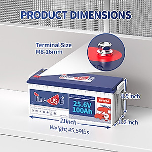 Timeusb 24V 100Ah LiFePO4 Battery, 2.56kWh Lithium Battery, Built-in 100A BMS, 10-Year Lifetime with Grade A LiFePO4 Cells, Perfect for RV, Camper, Home Energy Storage, Van, Off-Grid, etc
