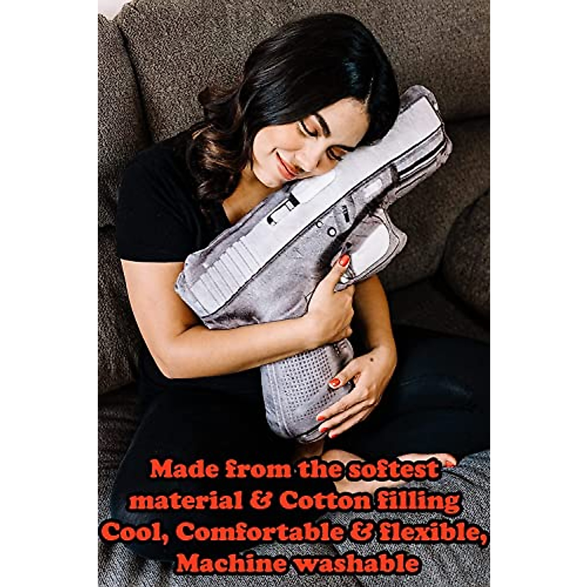 Caliber Gourmet Hug Soft Tactical Automatic Handgun Cushion Pillow, Cotton, Plush Stuffed, Throw Pillow, Decorative, Loved by Military Personnel, Veterans, Hunters, Gun Lovers