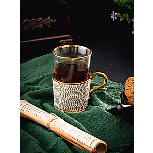 DEMMEX Handmade Rhinestone Crystal Decorated Fancy Coffee Tea Beverage Glasses Cups with Holders, 7 Ounces (SET OF 1)