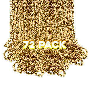 Windy City Novelties - 33" Inch Metallic Bead Necklace Bulk 72 Pack (Gold)
