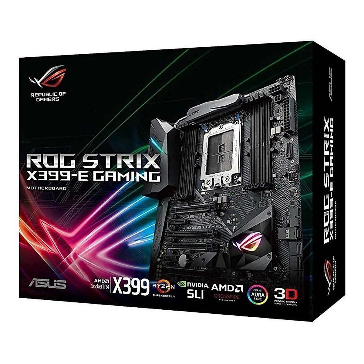 ASUS ROG STRIX X399-E GAMING AMD Ryzen Threadripper TR4 DDR4 M.2 U.2 X399 EATX HEDT Motherboard with onboard 802.11AC WiFi, USB 3.1 Gen2, and AURA Sync RGB Lighting