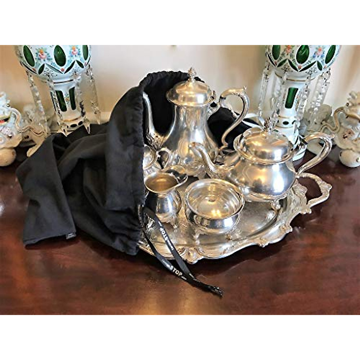 15.00 Savings, TarnishSTOP, USA Made, Bundle (3) Anti-Tarnish Prevention Cloth Storage Bags (Small, Medium and Large) + (1) Gigantic Silver Polishing Cloth For Silverplate & Sterling Silver, Blue