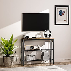 Mr IRONSTONE Console Table with Power Outlet, 39" Narrow Sofa Table, 3-Tier Couch Table Behind Sofa with Metal Frame Hallway Table for Entryway, Living Room, Rustic Brown
