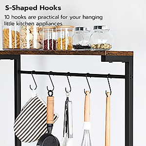 HOOBRO Bakers Rack with Power Outlet, 4-Tier Microwave Stand with Adjustable Wine Rack, Coffee Bar with 10 S-Shaped Hooks, for Kitchen, Living Room, Dinning Room, Rustic Brown BF60UHB01