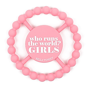Bella Tunno Happy Teether for Girls– Soft & Easy Grip Baby Girl Teether Toy, Silicone Teether Ring to Help Soothe Gums, Non-Toxic and BPA Free, Who Runs the World