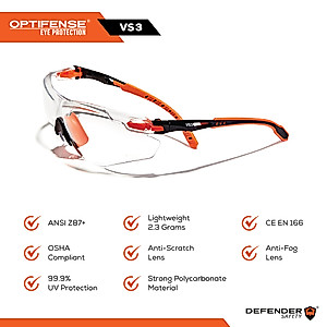 OPTIFENSE™ VS3 Anti Fog, Premium CLEAR/TINTED Safety Glasses, ANSI Z87+(Blue Frame, Clear Lens)
