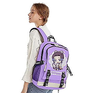 HANDAFA Anime Nezuko Print Bag Large Capacity Backpack Manga Cosplay Daypack(Purple Shinobu)