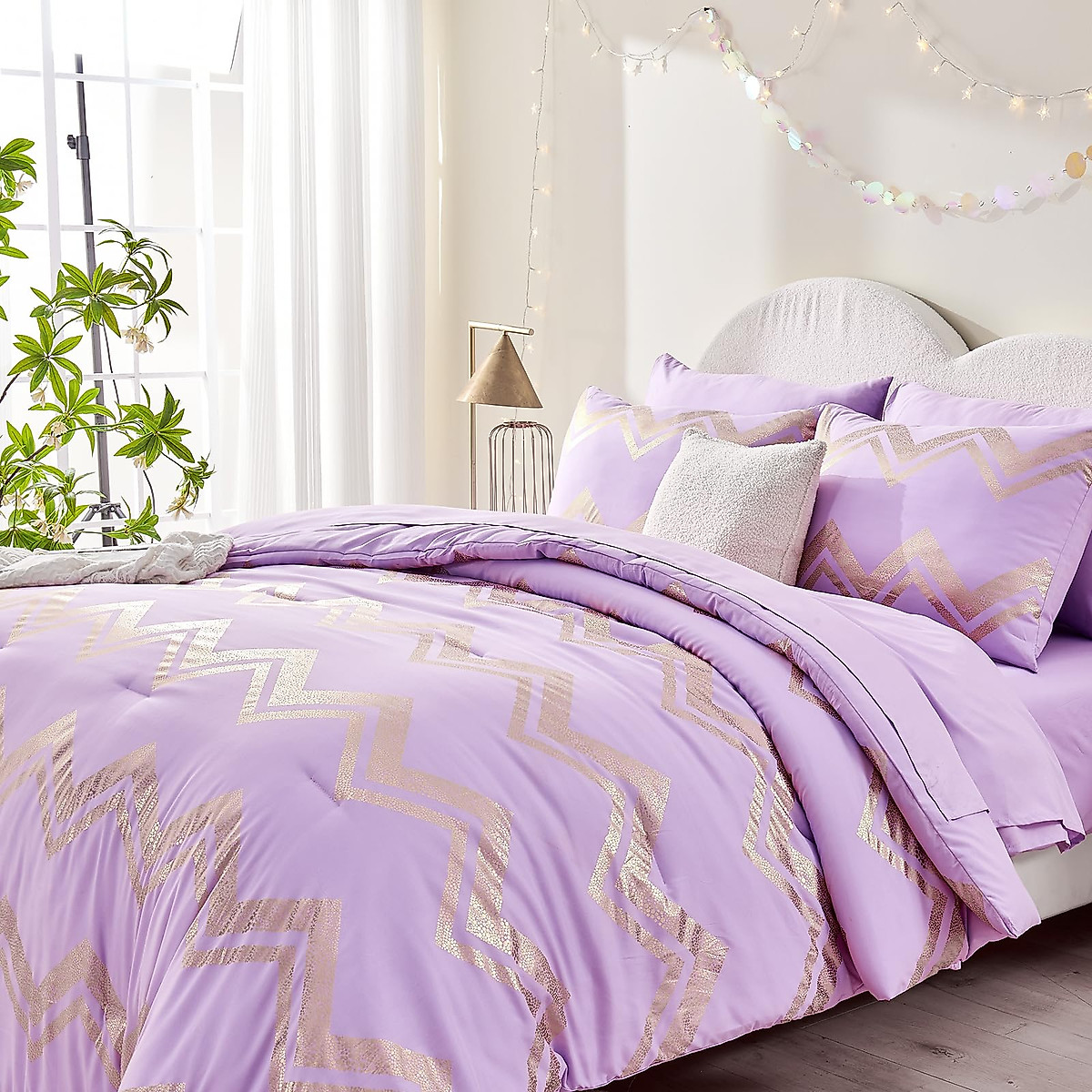 Wowelife 6 Piece Purple Twin/Twin XL Comforter Set for Girls Twin Bedding Sets Lavender Bedding Bed in A Bag Twin Bed Sets with Comforter, Flat Sheet, Fitted Sheet, 1 Pillowcase and 2 Pillow Shams