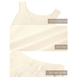 SySea Women's Summer 2 Piece Outfits Knit Halter Tank Top and Shorts Lounge Set (Beige, Large)