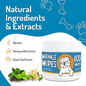 Bulldog Wrinkle Wipes, Cleaning & Soothing + Dog Ear Finger Wipes, Remove Debris, Wax and Odor
