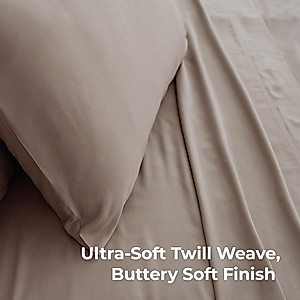 Cariloha Classic 4-Piece Twill Sheet Set | Beach Linen | King | Viscose Material | Allergy Resistant and Extra Soft | Cooling for Hot Sleepers | Corner Bands