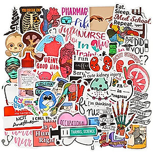 100 Pieces Doctor Nurse Stethoscope Stickers Waterproof Health Care Science Equipment PVC Stickers Human Body Organ Anatomy Map Graffiti Decals for Water Bottles, Laptops, Phones, Skateboards