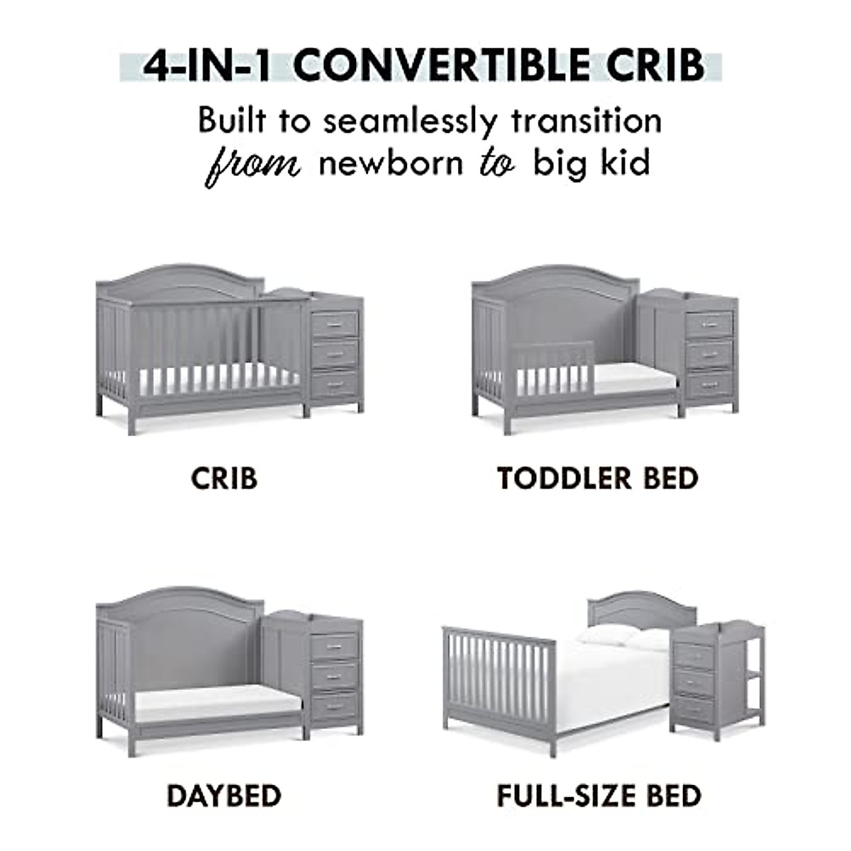 DaVinci Charlie 4-in-1 Convertible Crib and Changer Combo in Grey