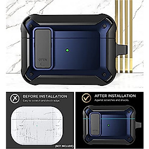 Wonjury for Airpods Pro Case Cover for Men with Lock, Military Armor Series Full-Body AirPod Pro Case with Keychain Cool Air Pod Pro Shockproof Protective Case for AirPods Pro 2019, Black/Blue