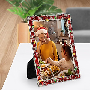 LARAINE 5x7 Picture Photo Frame Christmas Metal 2024 Christmas High Definition Glass Display Pictures for Tabletop Home Decorative Holiday Gift (Red, 5x7)