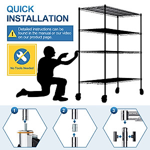 Luxspire Wire Shelving Unit with Wheels, 2400LB Heavy Duty NSF Commercial-Grade Adjustable Storage Shelves, Metal Shelving Utility Rack, Kitchen Garage Organizer Shelf Rack,4-Tier 48x18x72 in, Chrome