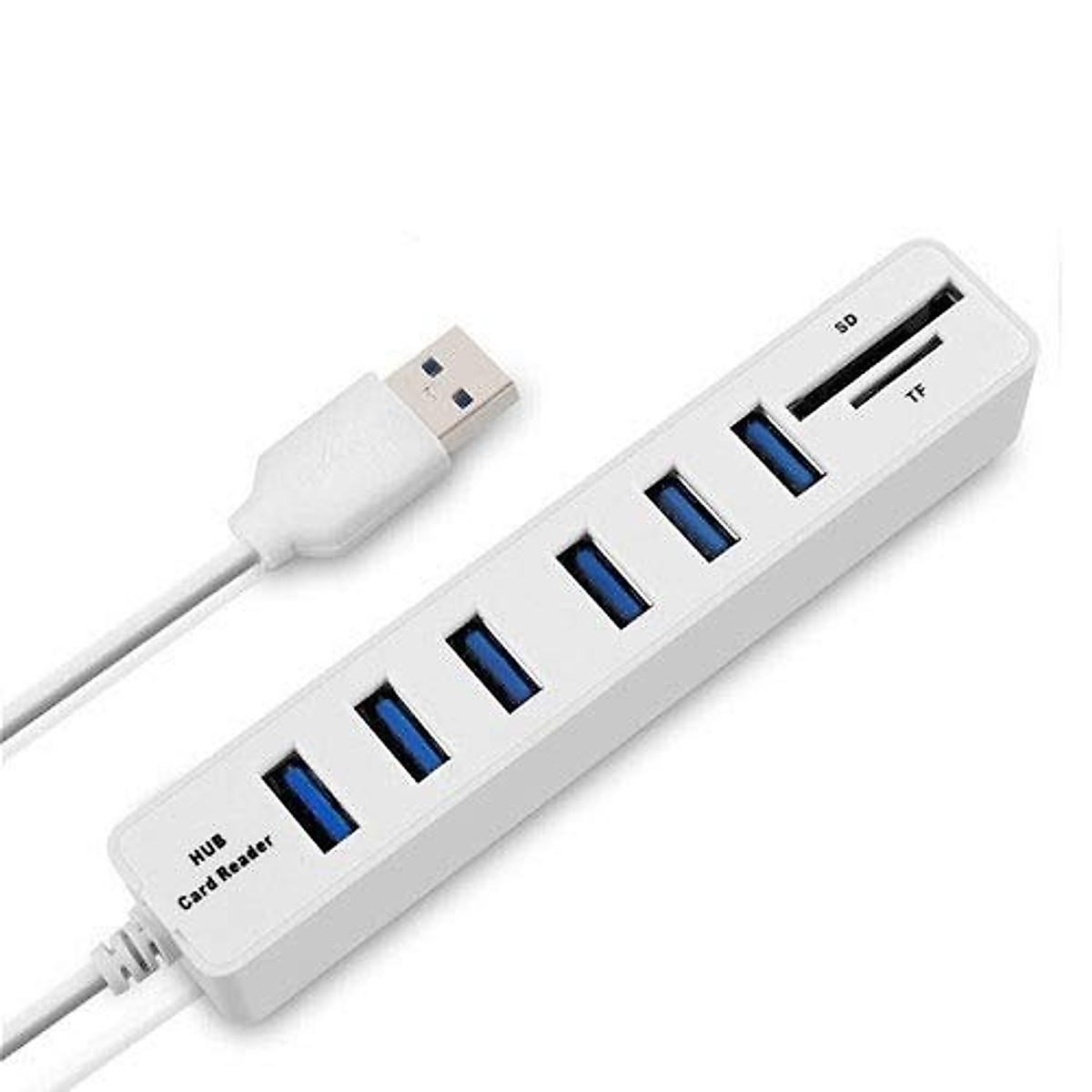 Leya-US LEYAYA Multi USB 2.0 Hub USB Splitter High Speed 6 Ports with TF SD Card Reader(Black) (Color : White)