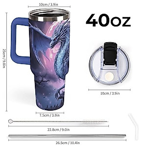 Purple Dragon 40 Oz Car Cup Stainless Steel Travel Mug Leak-Proof Insulated Tumbler with Handle Deep Blue-style