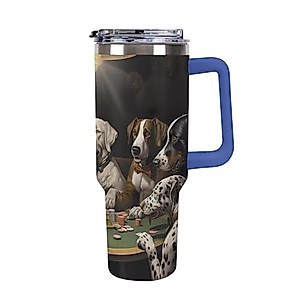 Pokers Dogs Playing Cards 40 Oz Stainless Steel Cup Travel Tumbler with Handle and Straw Lightweight Coffee Mug for Home Office
