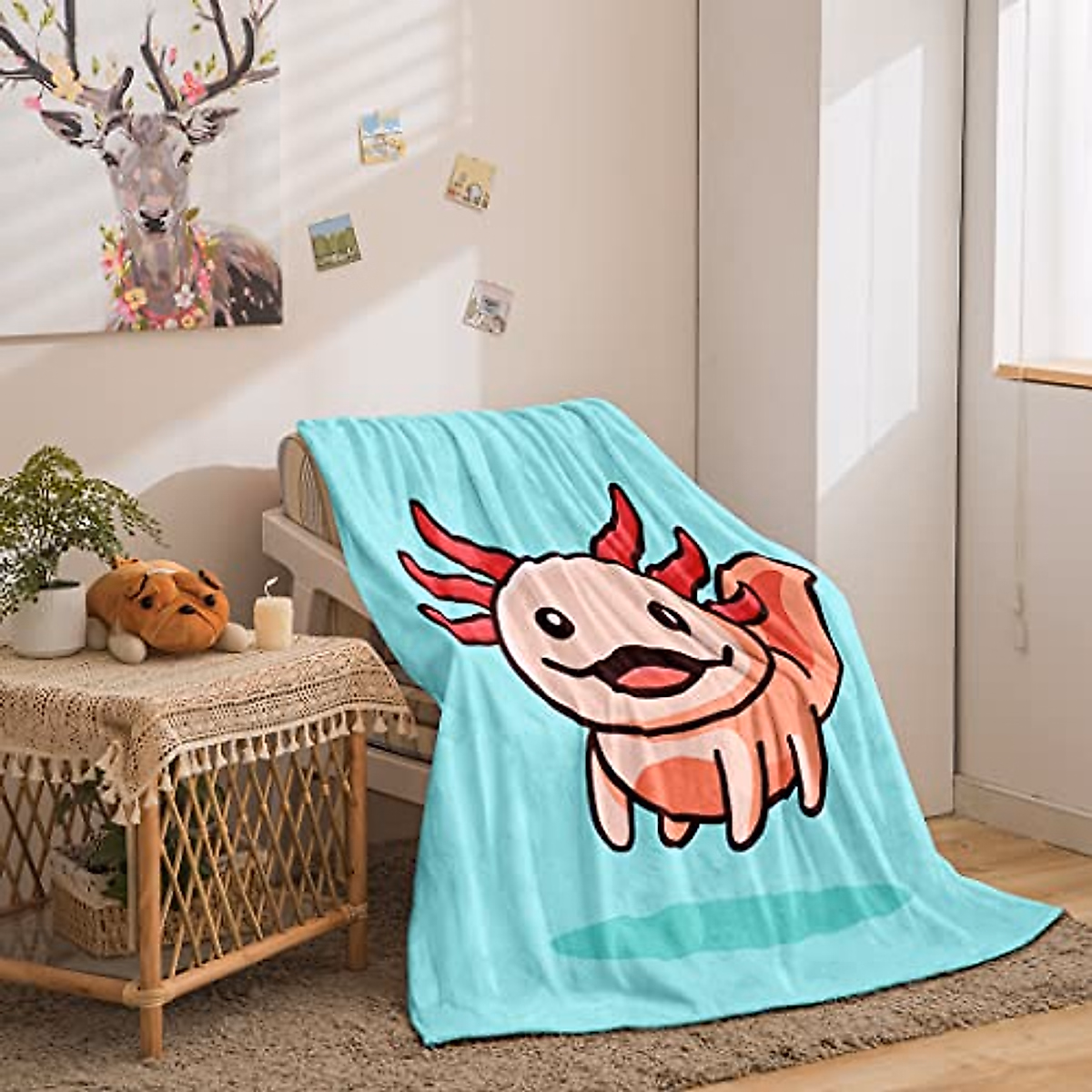 Cartoon Axolotl Throw Blanket,Flannel Super Soft Extra Warmest Bed Blankets, Lightweight Sofa Blanket,Cute Animals Fish,40"x50"