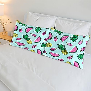 Pineapple Watermelon Popsicle Satin Pillow Cases Silk Satin Pillowcase for Hair and Skin Standard Set of 2 Super Soft Silk Pillowcase with Envelope Closure (20x26 in)