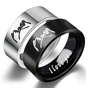 COLORFUL BLING Pinky Promise Couple Rings Stainless Steel Polish I Love You Engagement Wedding Ring Band for Friendship Lovers Valentine's Day Wedding Jewelry-silver7