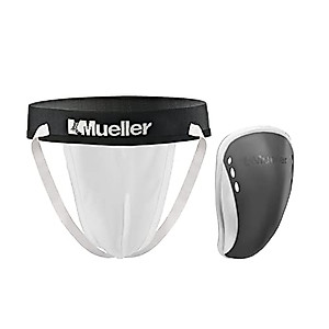 MUELLER Sports Medicine Men's Athletic Supporter with Flex Shield Cup, Adult Jockstrap for Sports, White Underwear/Gray Cup, Large