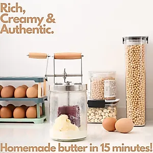 Dazey Butter Churn- Cheese Cloth and Beech Wood BUTTER PADDLES INCLUDED- Hand Crank Butter Churner- Manual Butter Maker- Create Delicious Homemade Butter With Your Own Hand Crank Dazey Butter Churner