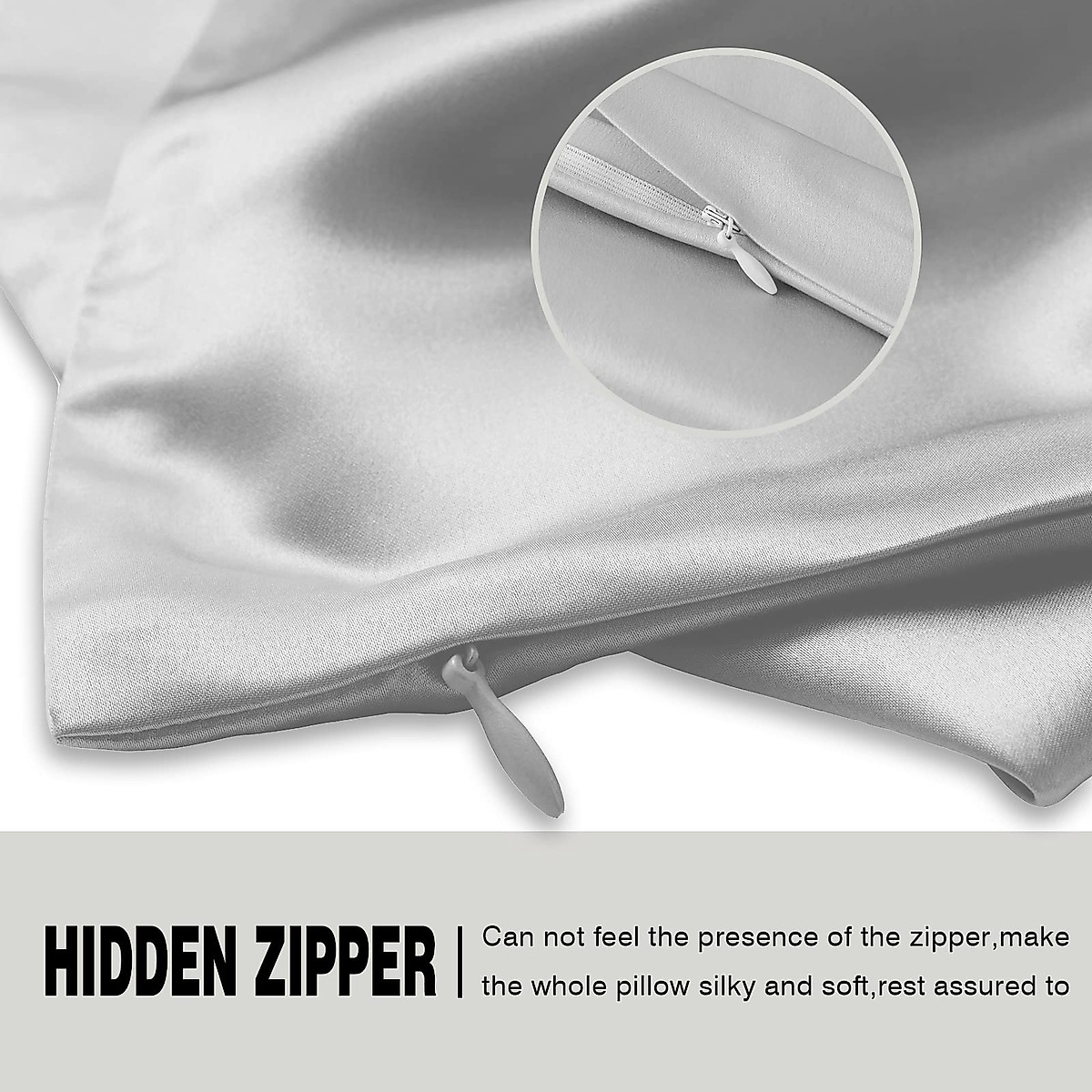 Natural Mulberry Silk Pillowcase for Hair and Skin Standard Size 20"X 26" with Hidden Zipper Soft Breathable Smooth Cooling Silk Pillow Covers(Silver Grey,Standard,1Pcs)