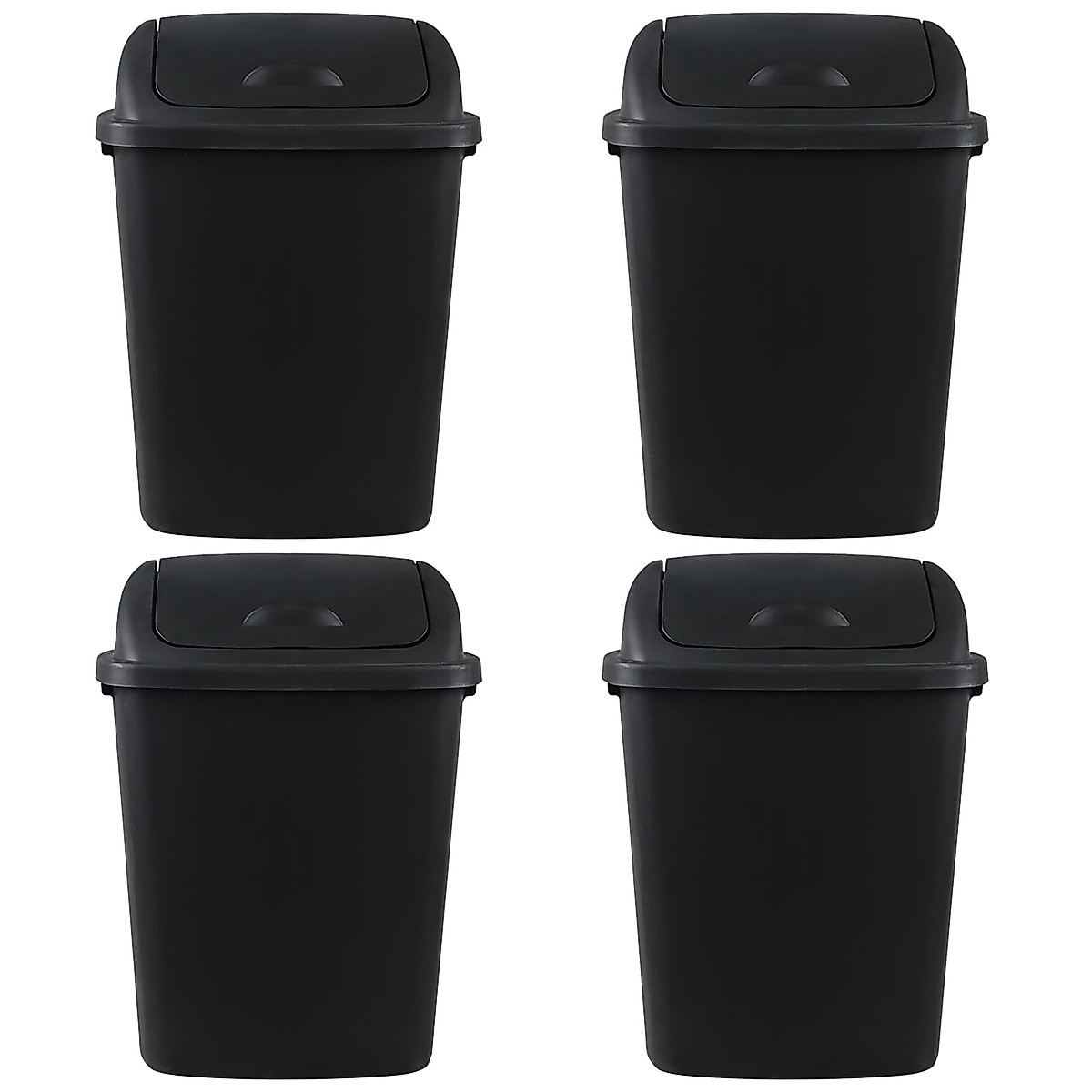 EudokkyNA 4 Pack 40 Liter Swing Lid Kitchen Garbage Can, Plastic Trash Can with Lid, Black