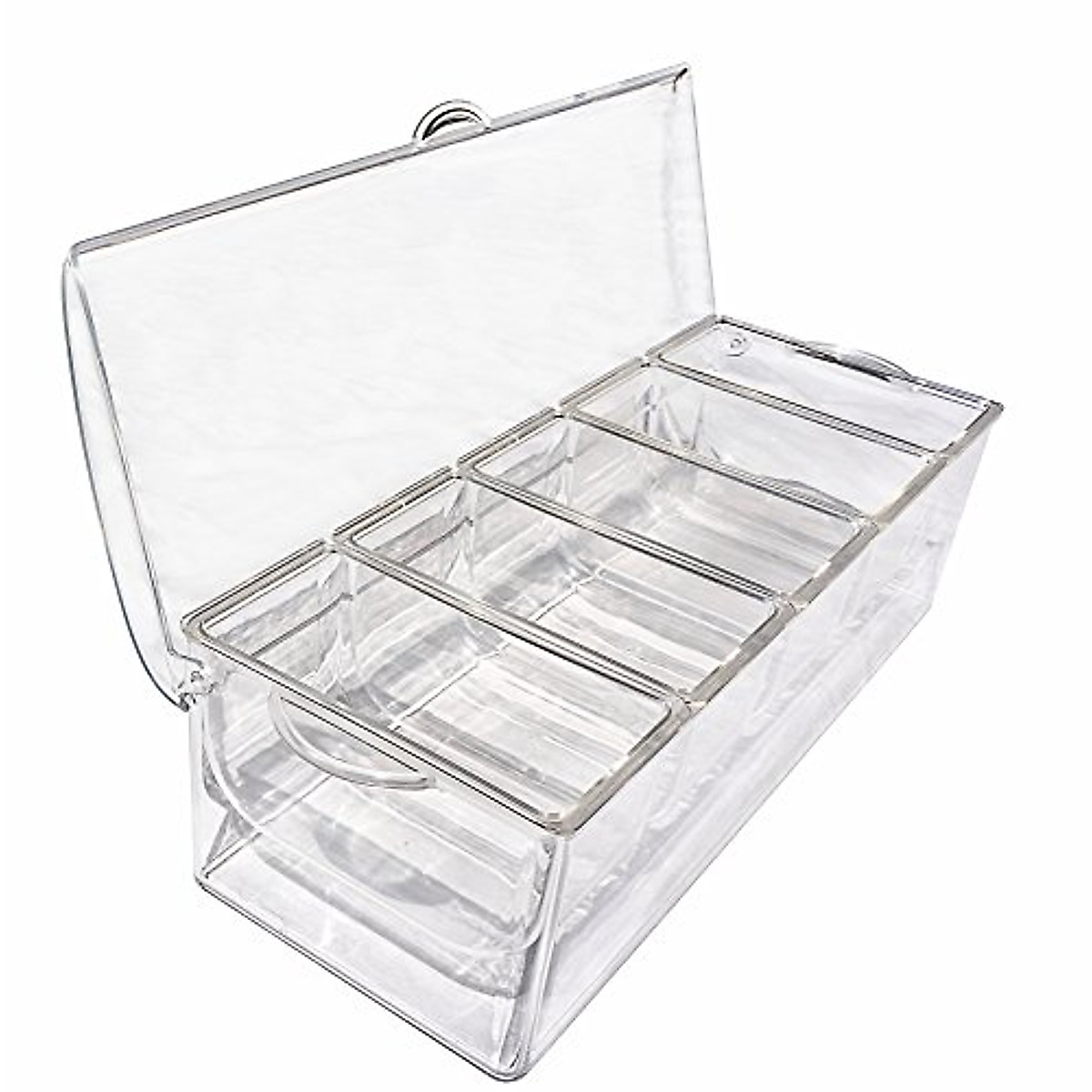 Ice Chilled 5 Compartment Condiment Server Caddy - Serving Tray Container with 5 Removable Dishes with Over 2 Cup Capacity Each and Hinged Lid | 3 Serving Spoons + 3 Tongs Included