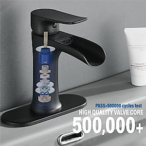 Yundoom Matte Black Bathroom Faucet,Bathroom Sink Faucet,Waterfall Bathroom Faucet,Single Hole Or 3 Hole Bathroom Faucet with 4 Inch Deck Plate,Farmhouse Rv Brass Bathroom Faucet,BF02.