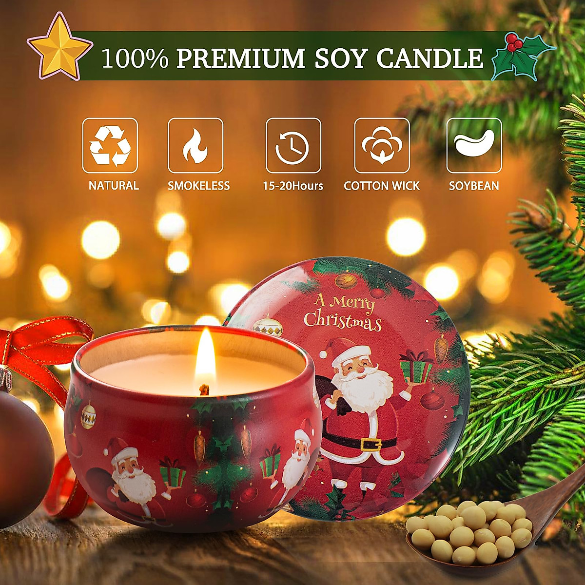 12 PCS Christmas Scented Candles Gifts for Women, Soy Wax Candles with Essential Oils Aromatherapy Candles for Home Scented, Stress Relief, Bath,Yoga, Christmas Thanksgiving Gift