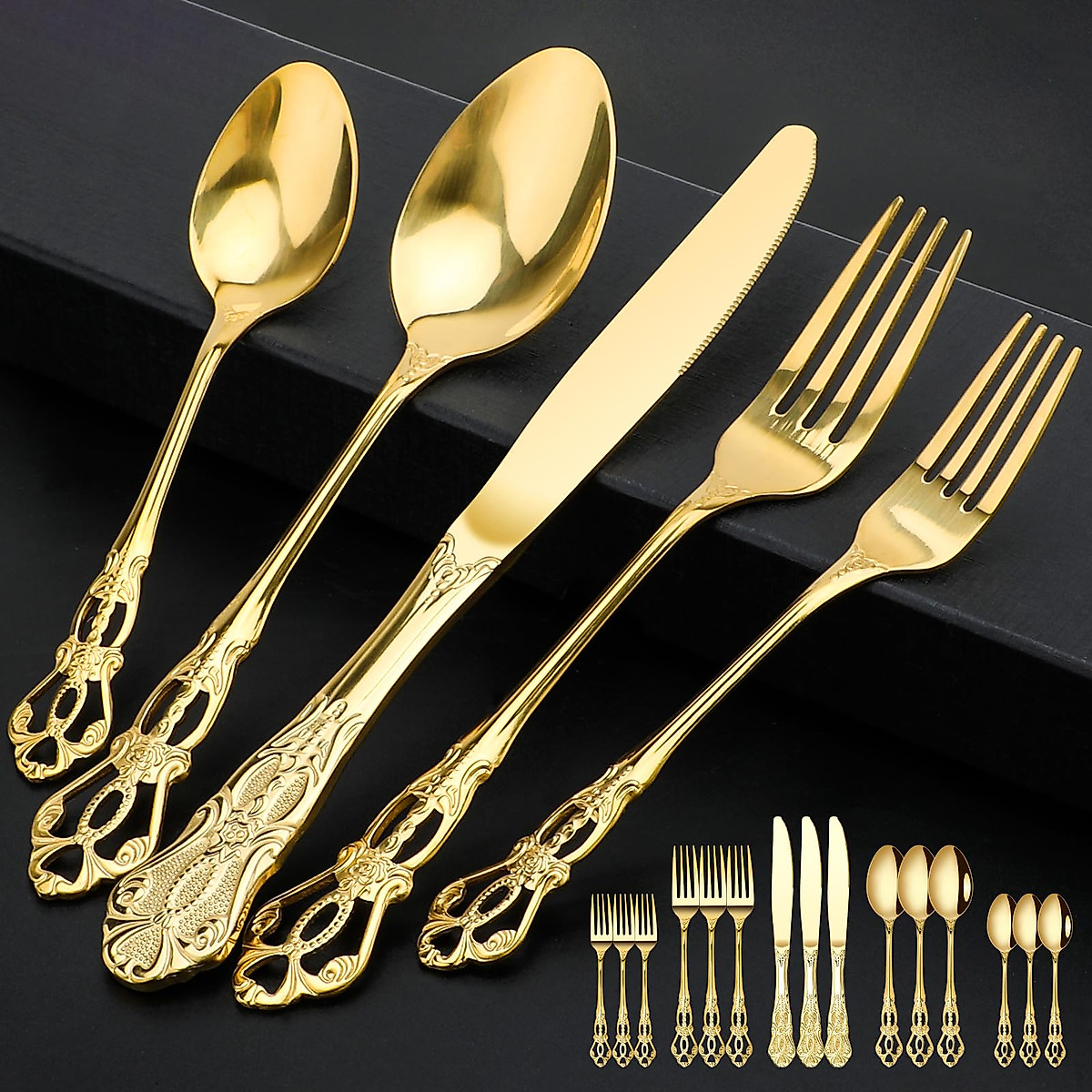20 Piece Silverware Set Service for 4,Premium Stainless Steel Flatware Set,Mirror Polished Cutlery Utensil Set,Durable Home Kitchen Eating Tableware Set (Golden)