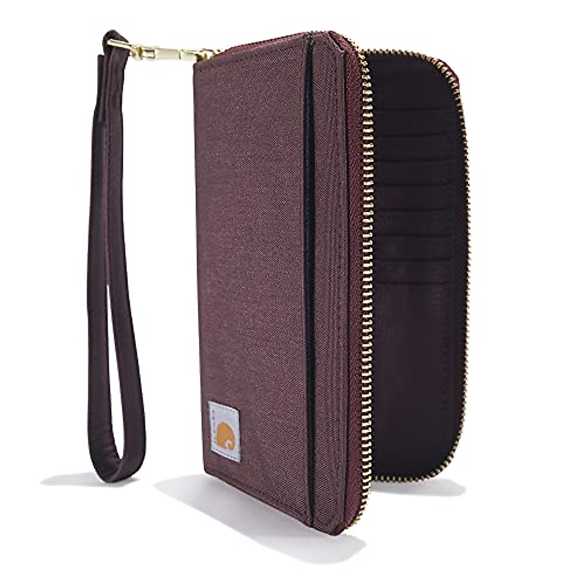 Carhartt Rugged Canvas Wallets for Women, Available in Multiple Styles & Colors, Nylon Duck Lay-Flat Clutch (Deep Wine), One Size