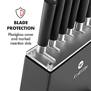 KLARSTEIN Kitano - 8 Piece Professional Chef Kitchen Knives Set with Block, Stainless Steel Blades, Anti-Slip Handles, Japanese Design, Touch of Far East - Piano Black