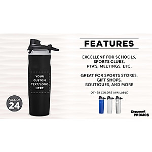 DISCOUNT PROMOS Custom Juno Water Bottles with Flip Lid 20 oz. Set of 24, Personalized Bulk Pack - Reusable, Great for Gym, Hiking, Cycling and for School - Black