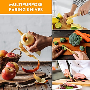 Gold Paring Knife with Sheath, Set of 3 PCS Kitchen knives, Fruit and Vegetable Small Knife Set, Sharp Kitchen Knifes, 3.5 inch Stainless Steel Knife for Home Kitchen Camping